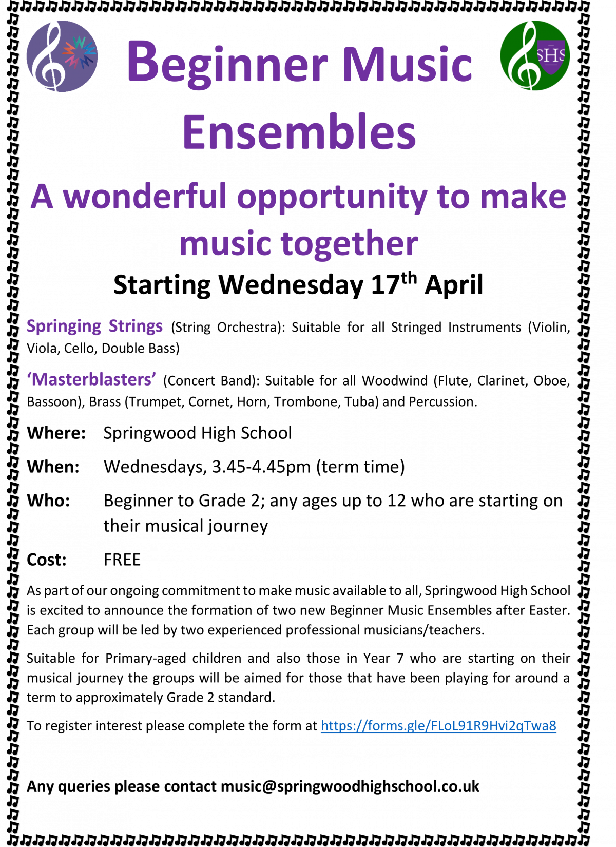 Springwood High School Beginner Music Ensembles - Norfolk & Suffolk ...
