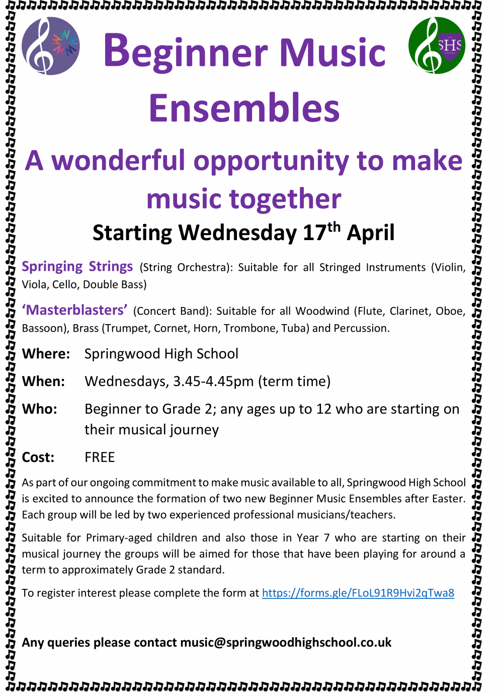 Springwood High School Beginner Music Ensembles - Norfolk & Suffolk ...